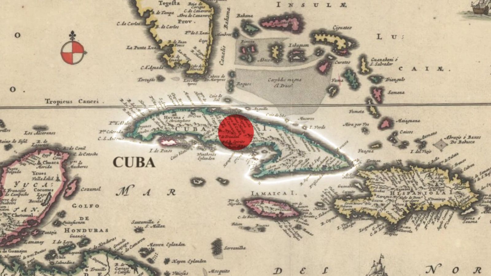 An old map of cuba with a red dot – Image on Kive.ai