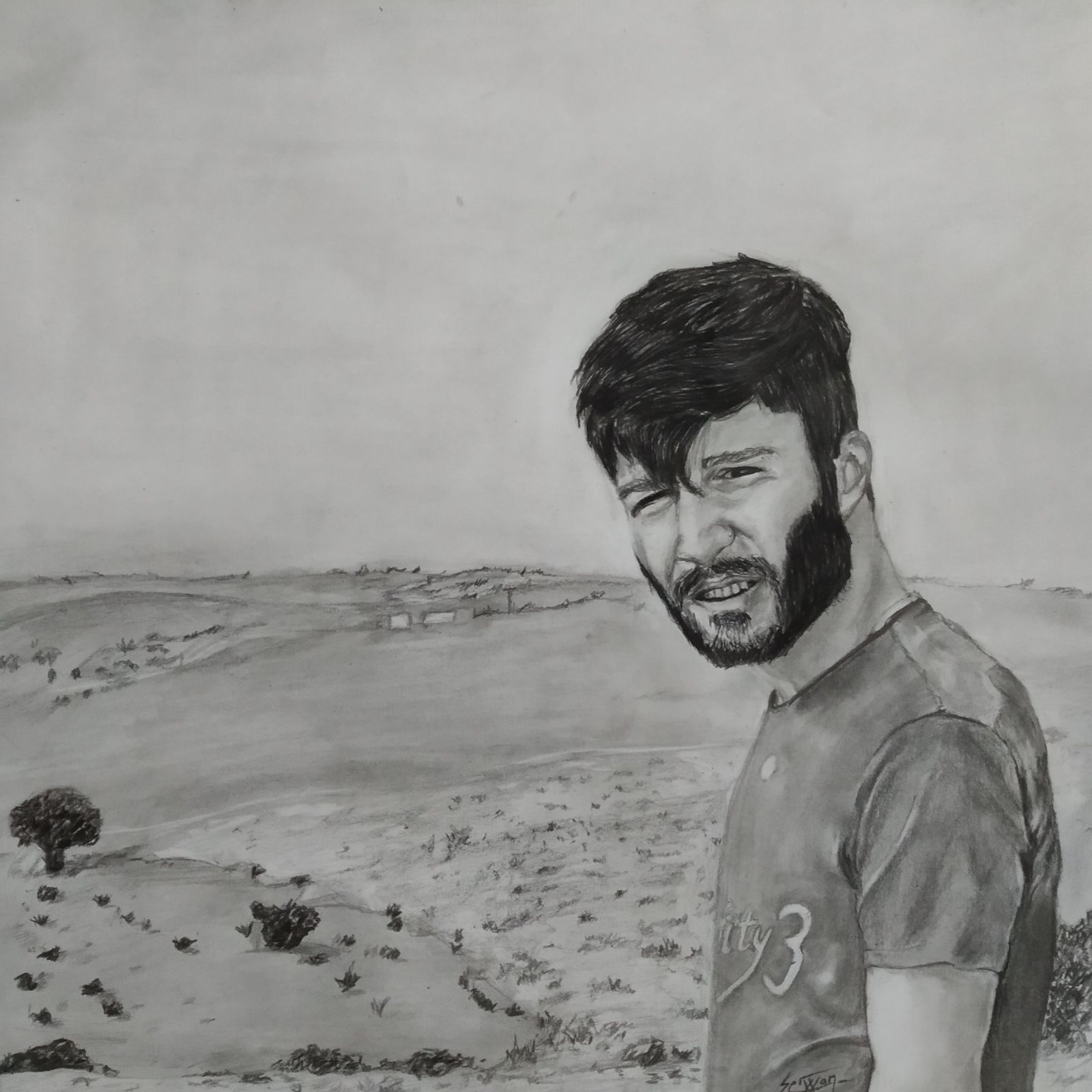 A pencil drawing of a man with a beard – Image on Kive.ai